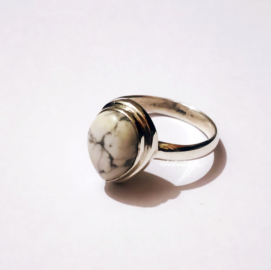 White Howlite Ring, 92.5% Silver Ring, Water-drop Stone Ring, Designer ...