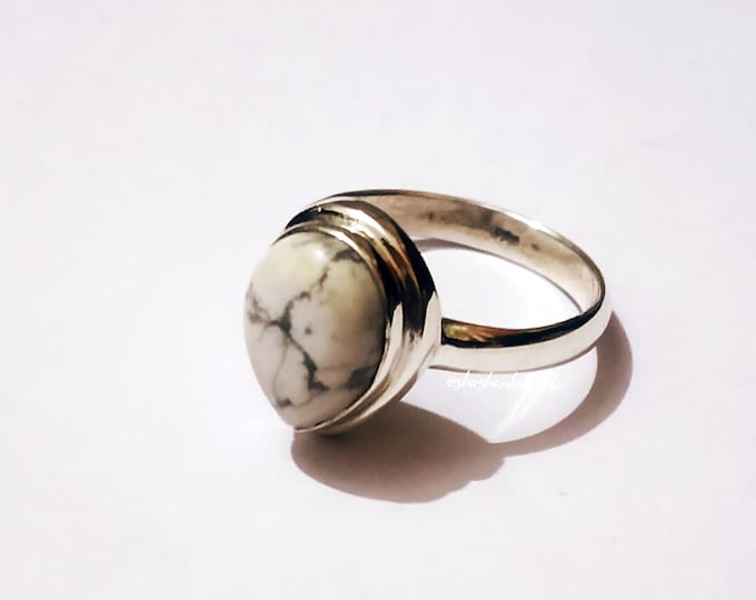 White Howlite Ring 92.5% Silver Ring 10x14mm Stone Ring - Etsy