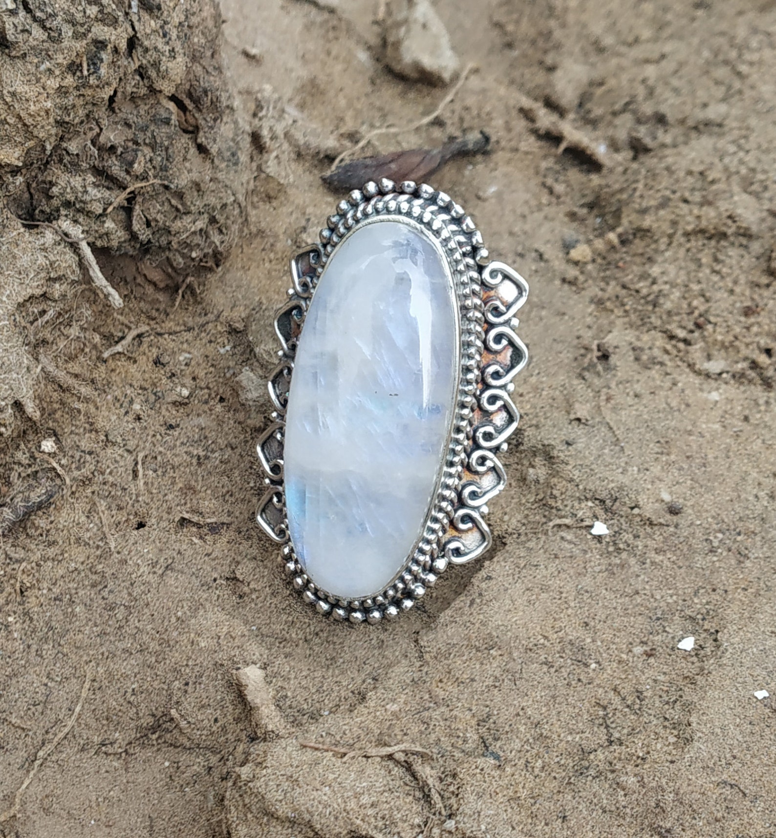 Natural Moonstone Ring 925 Silver Ring Rainbow Moonstone | Etsy