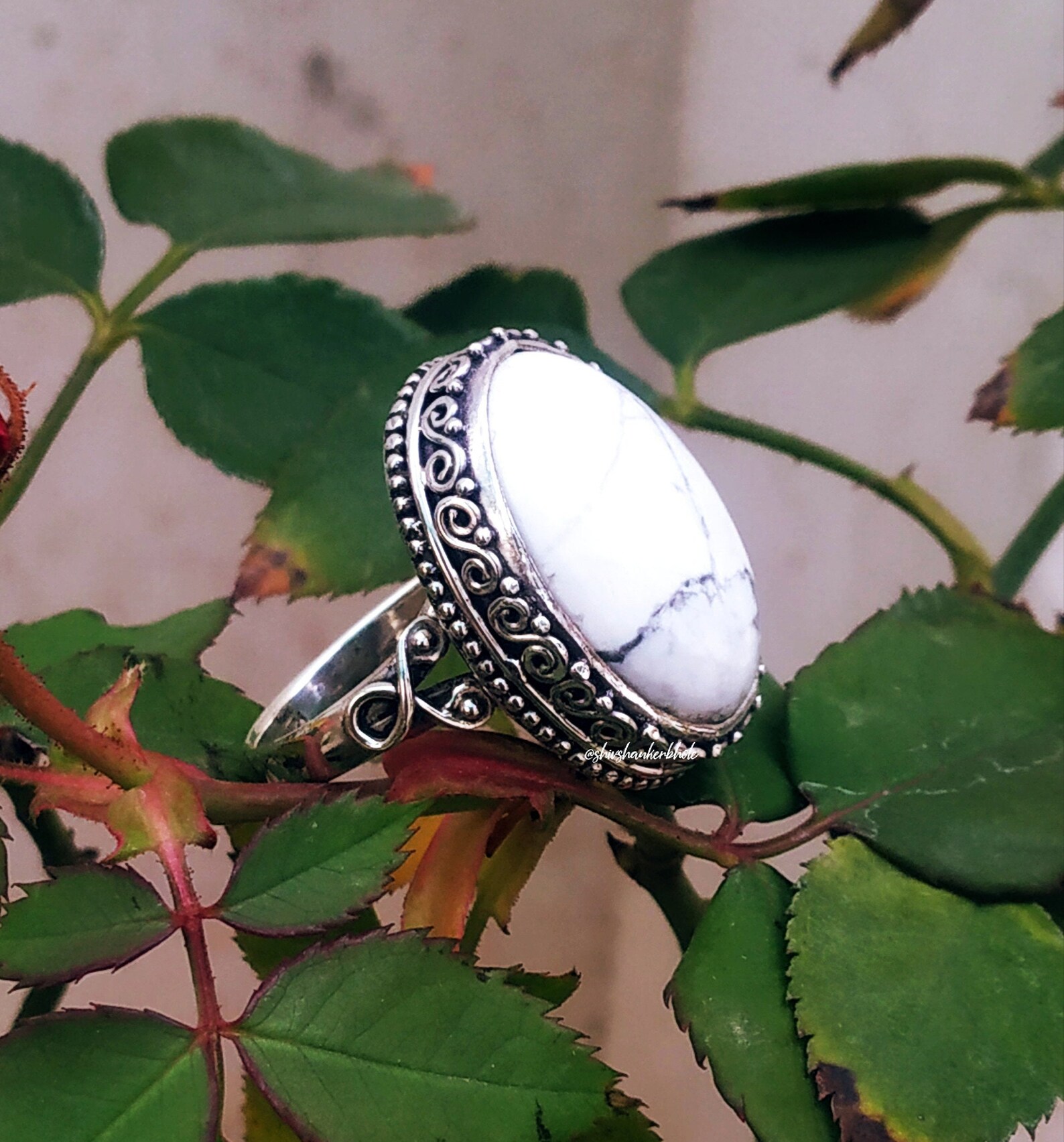 Howlite Ring, 92.5% Silver Ring, 15x20 Mm Big Oval Stone Ring ...