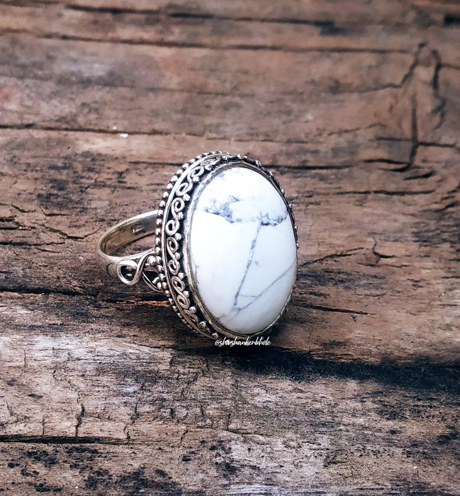 Howlite Ring 92.5% Silver Ring 15x20 Mm Big Oval Stone Ring - Etsy