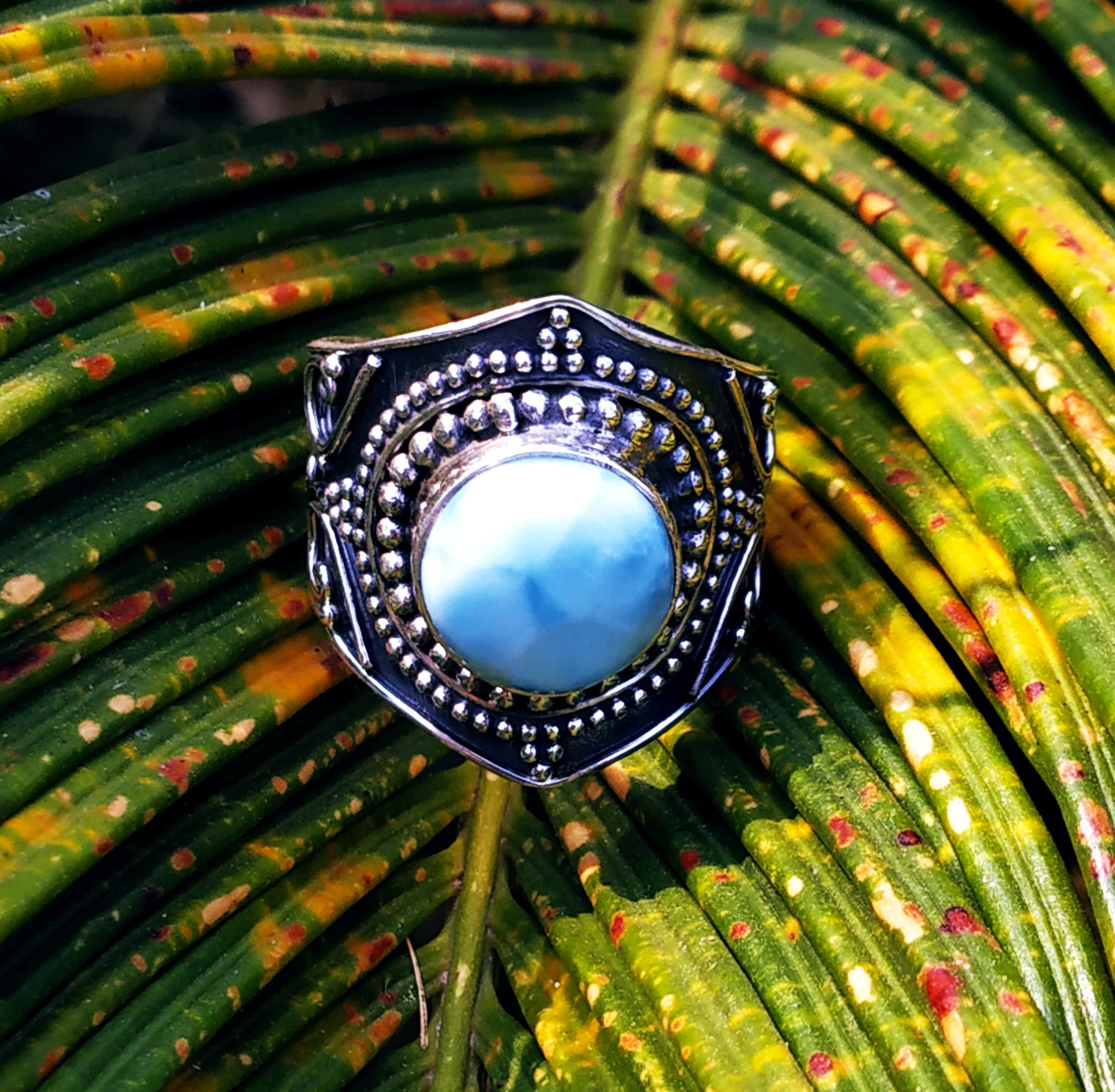 Natural Larimar ring 925 solid silver ring Statement ring | Etsy