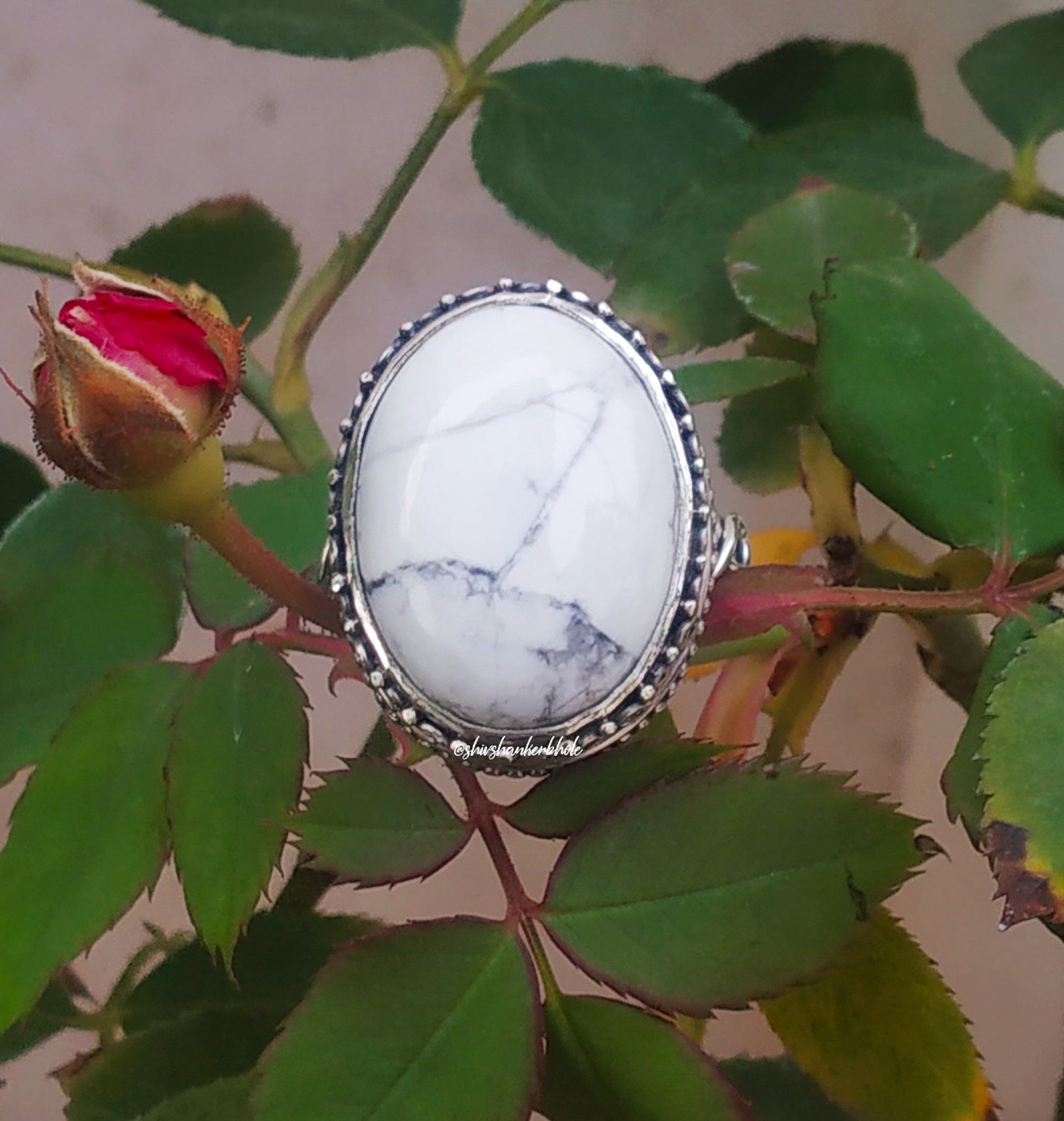 Howlite Ring, 92.5% Silver Ring, 15x20 Mm Big Oval Stone Ring ...