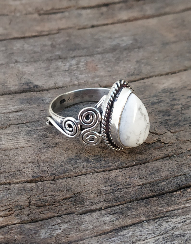 White Howlite Ring 92.5% Silver Ring Water-drop Stone Ring - Etsy