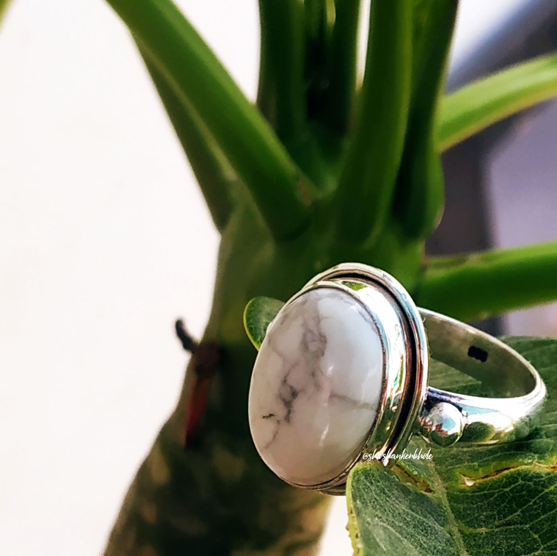 White Howlite Ring 92.5% Silver Ring 10x14mm Stone Ring - Etsy