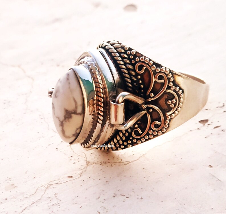 White Howlite Ring Snuff Box Ring Poison Box Ring Handmade | Etsy