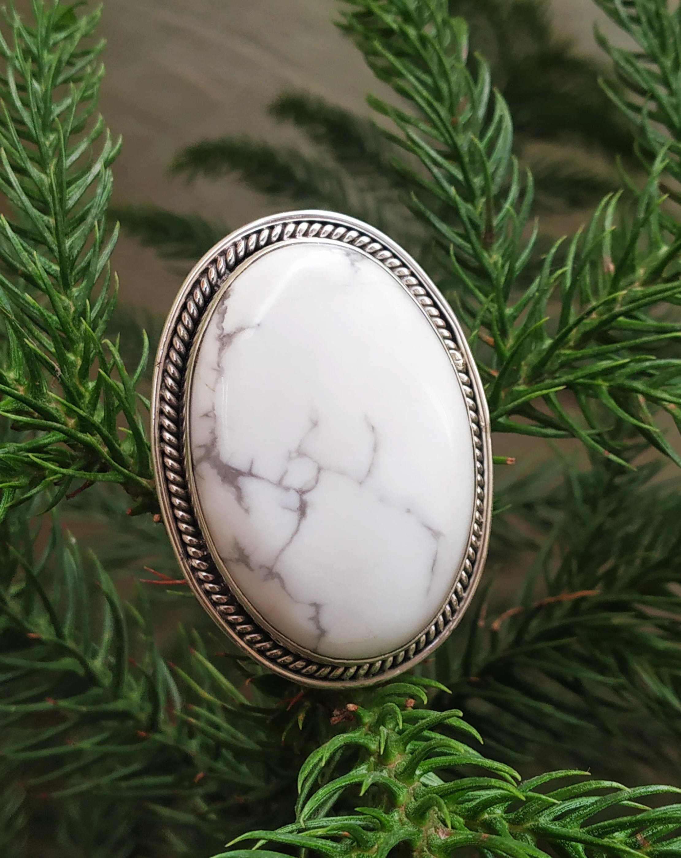 White Howlite Ring 925 Silver Ring White Buffalo Ring | Etsy