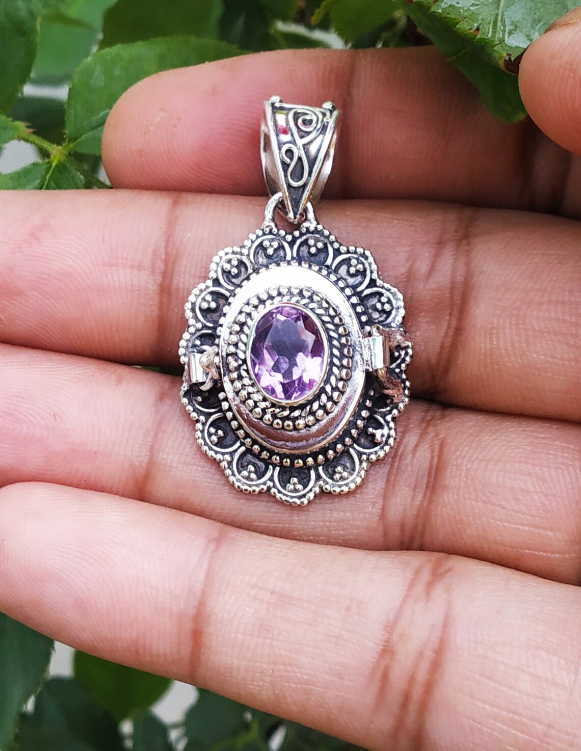 Amethyst Poison Box Pendant 92.5% Silver Poison Box Purple | Etsy