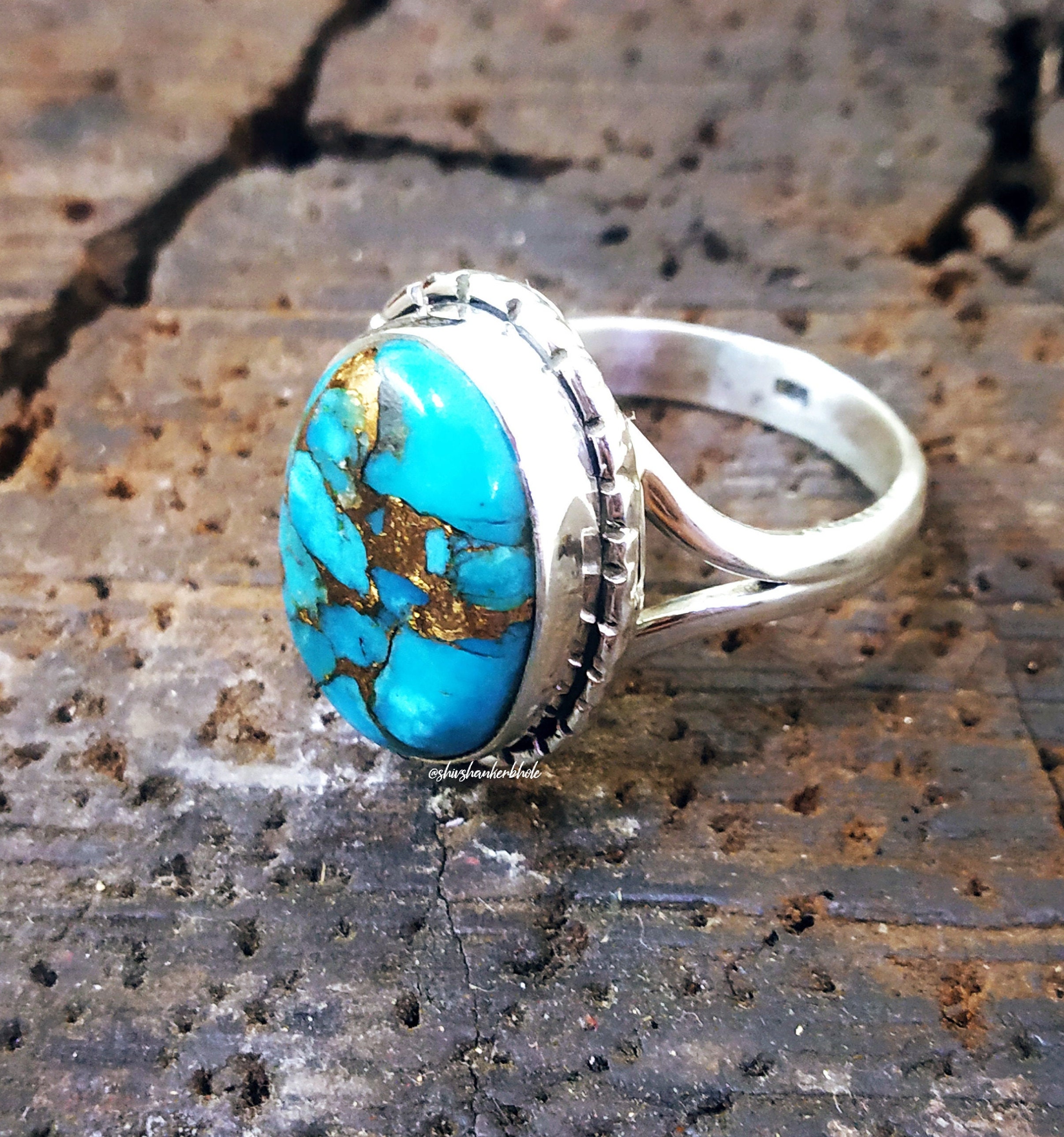 Blue Copper Turquoise Ring 92.5% silver ring Blue Stone | Etsy