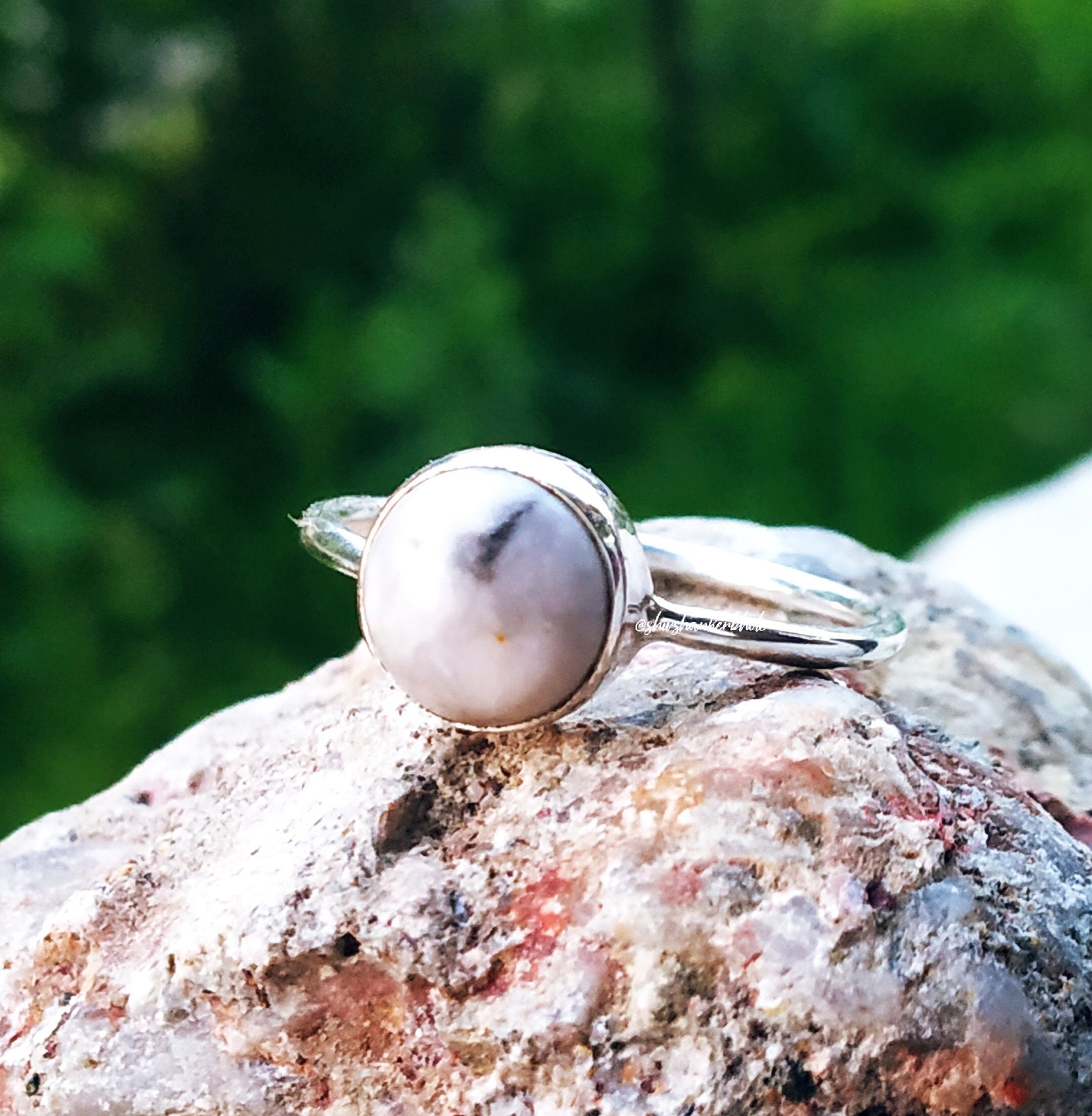 Tiny Howlite Ring Small Stone ring 92.5% silver ring White | Etsy