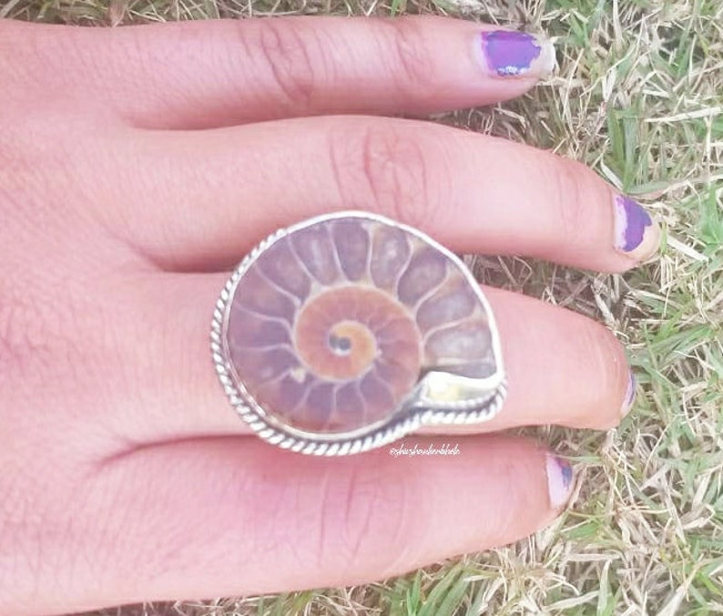 Boho Ammonite Ring Ammonite Fossil Ring 92.5% Sterling - Etsy