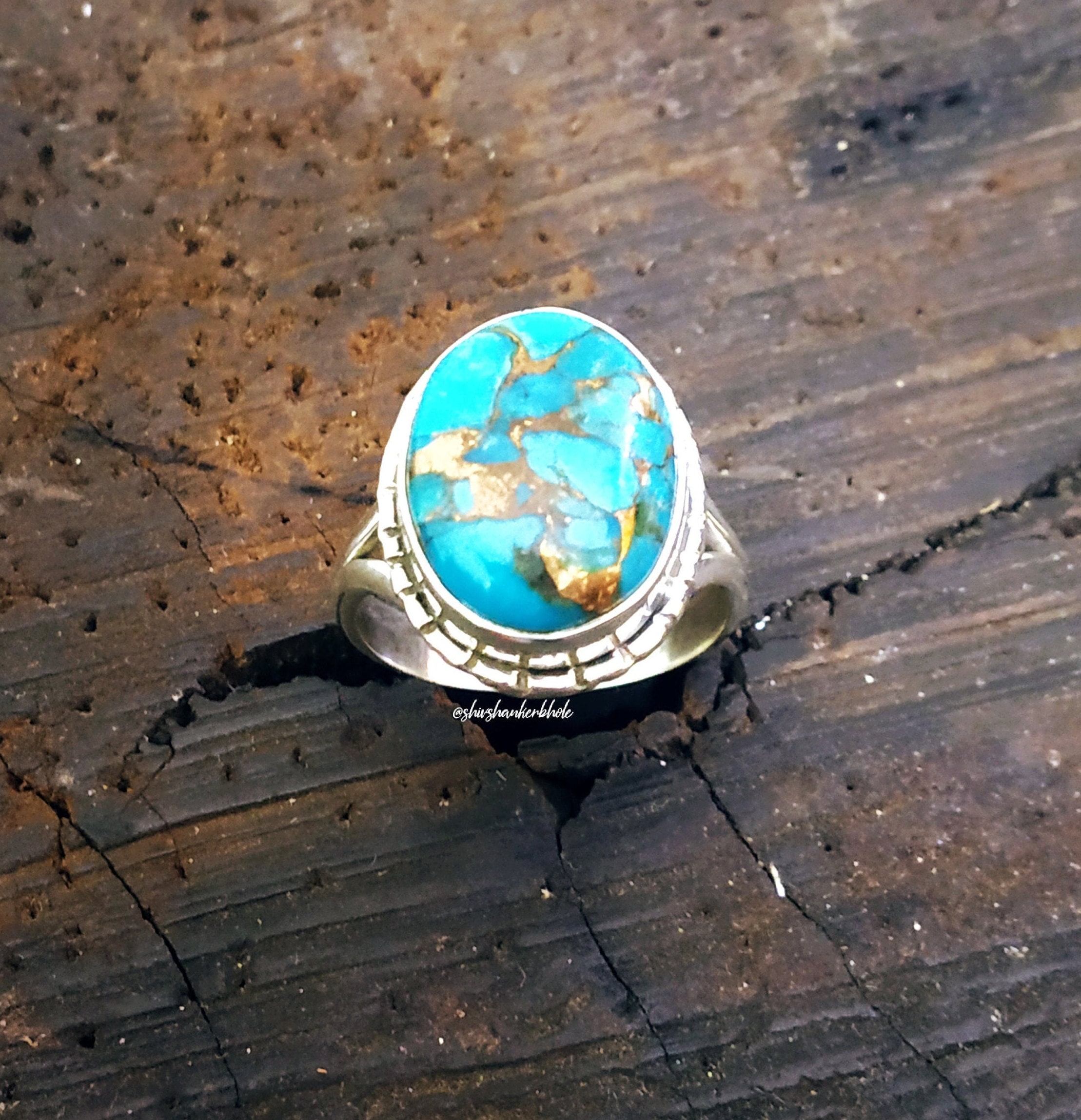 Blue Copper Turquoise Ring 92.5% silver ring Blue Stone | Etsy