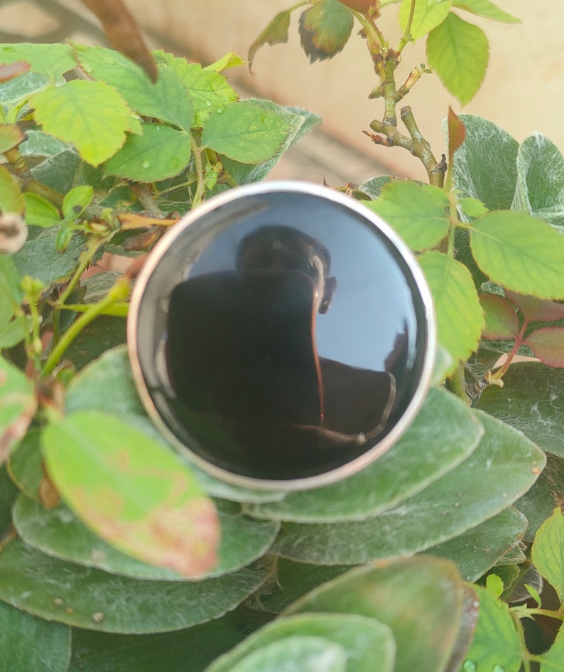30mm Big Flat Black Onyx Ring 92.5% Silver Ring Silver Bazel - Etsy