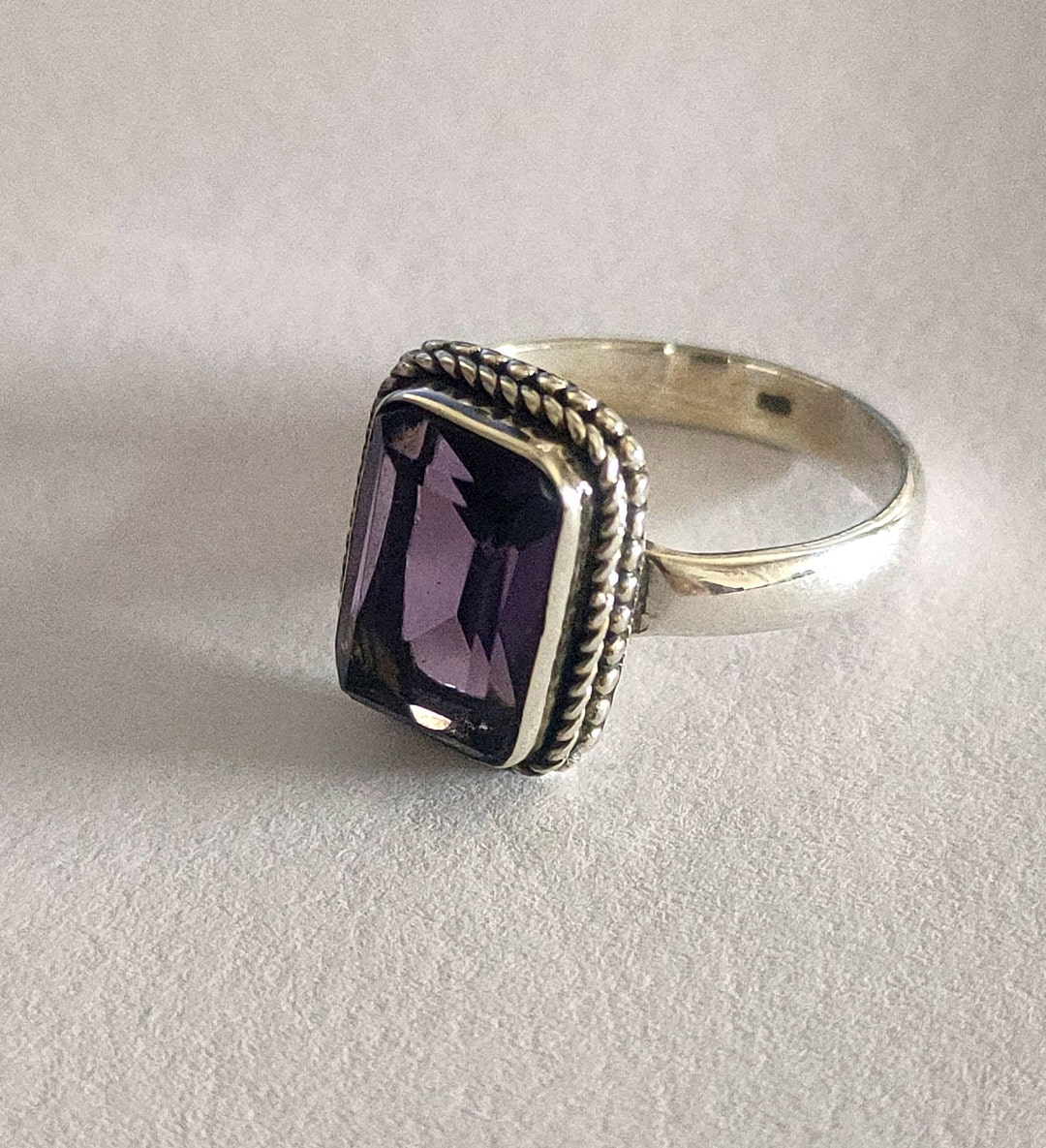 Buy 925 Solid Silver Ring, Amethyst Quartz Ring, Rectangle Shape Stone ...