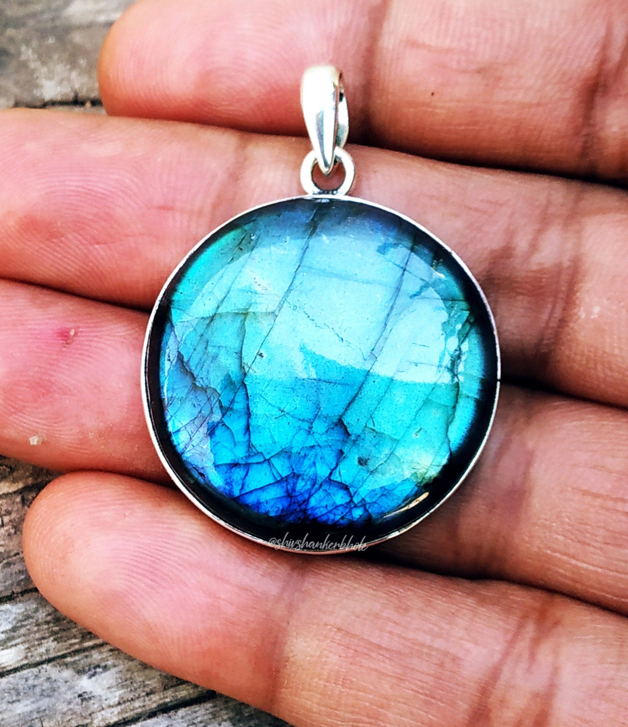 Labradorite Pendant 30mm Big Stone Pendant 92.5% Silver - Etsy