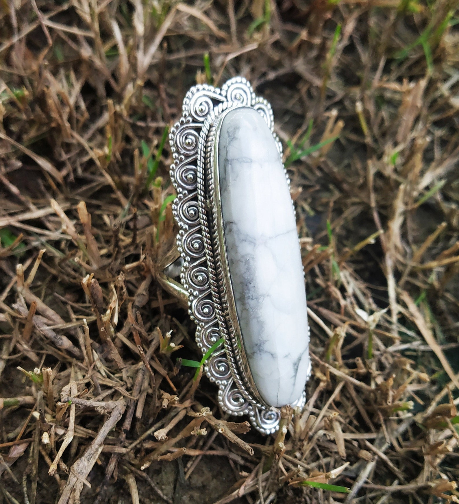White Howlite Ring 925 Sterling Silver Ring White Buffalo | Etsy