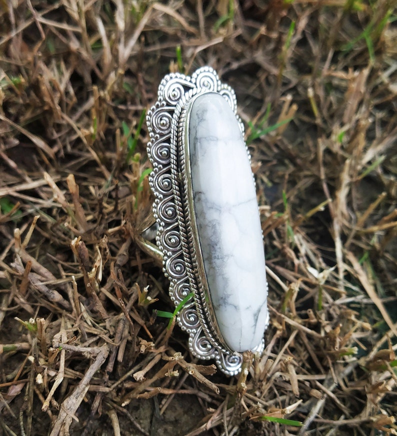 White Howlite Ring 925 Sterling Silver Ring White Buffalo | Etsy