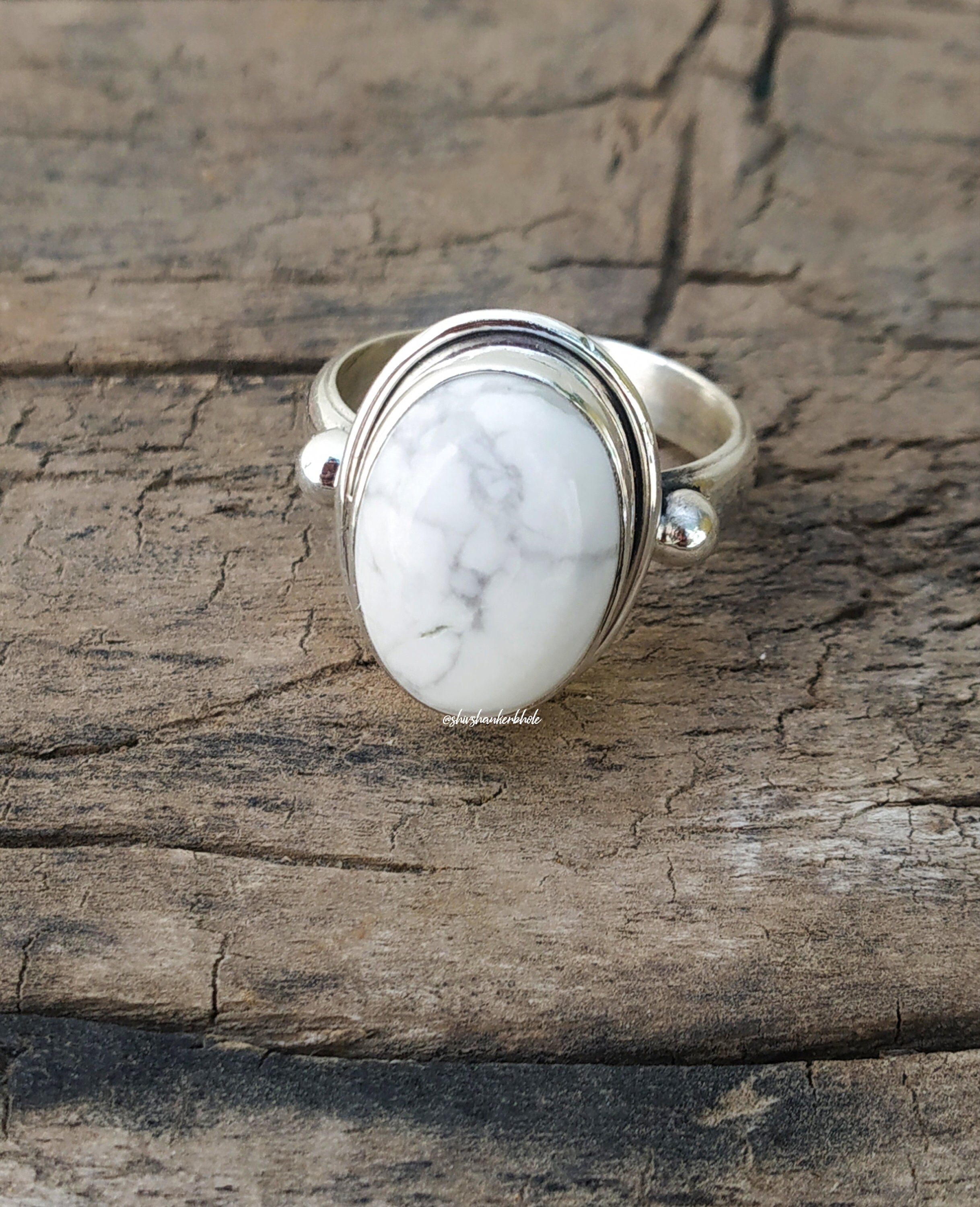 White Howlite Ring 92.5% Silver Ring 10x14mm Stone Ring - Etsy
