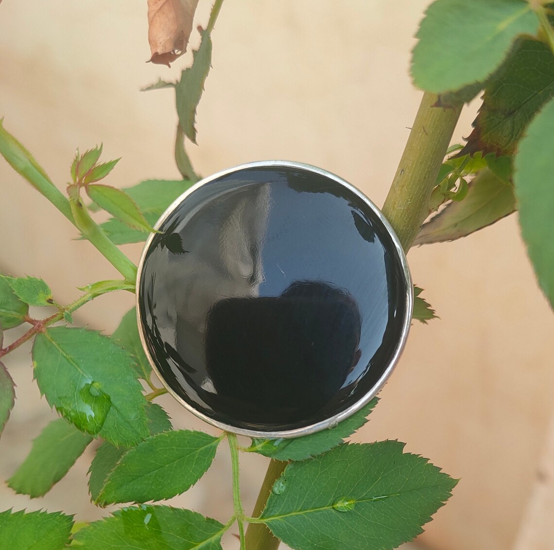 30mm Big Flat Black Onyx Ring 92.5% Silver Ring Silver Bazel - Etsy