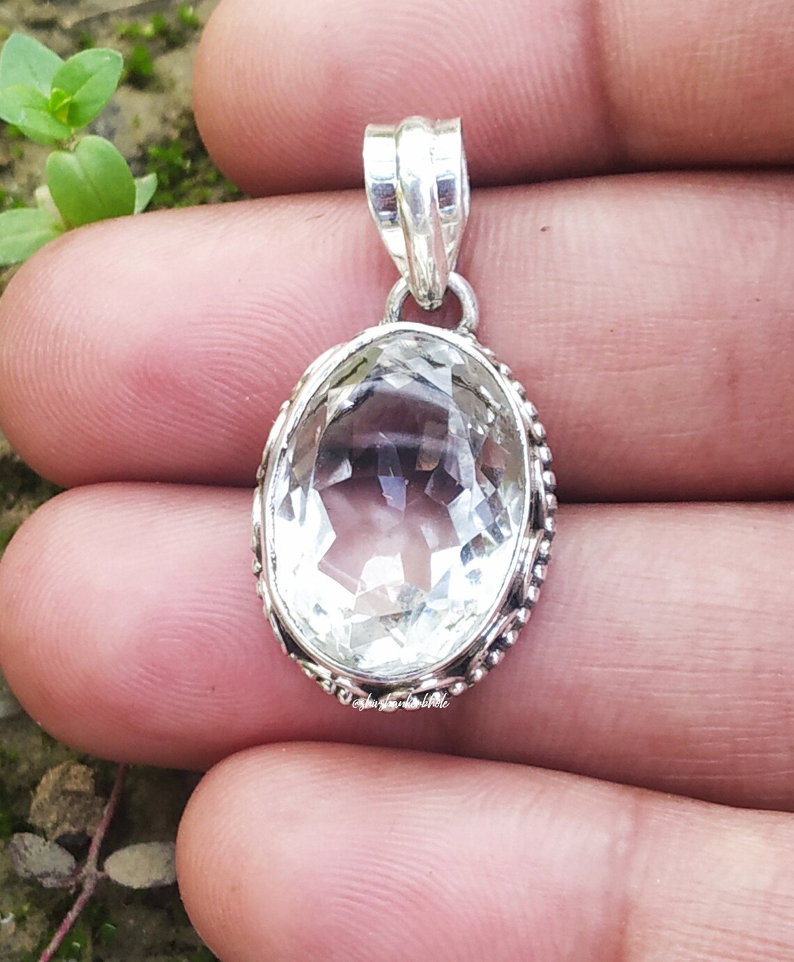 Crystal Quartz Pendant 92.5% sterling silver pendant Crystal | Etsy