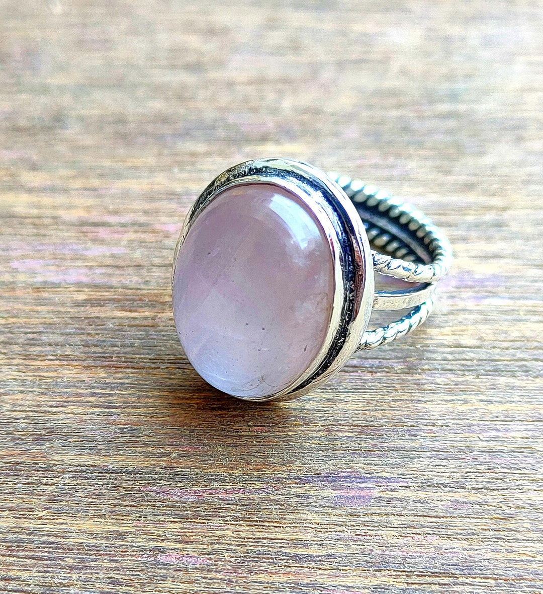 Buy Rose Quartz Ring, 9.25% Silver Ring,big Stone Ring, Split Band Ring ...
