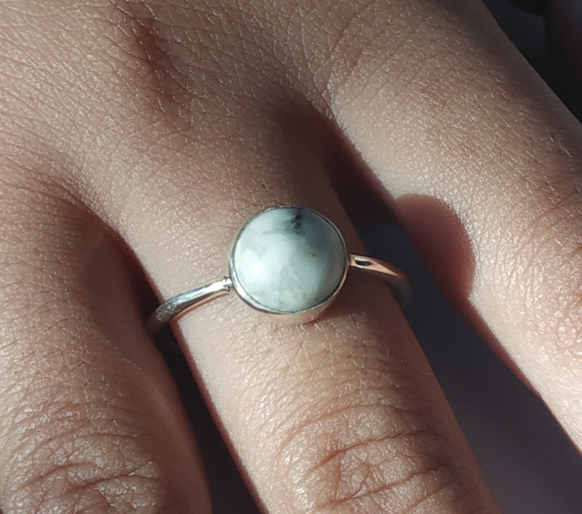Tiny Howlite Ring Small Stone ring 92.5% silver ring White | Etsy