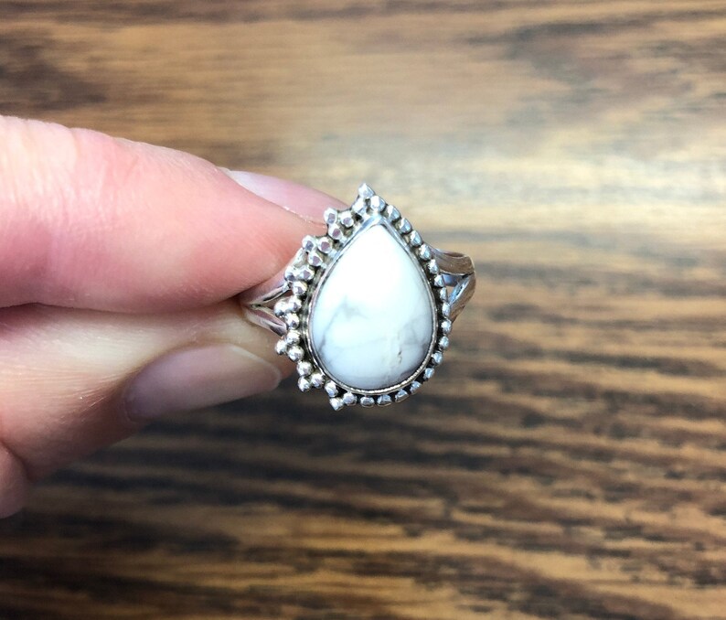 White Howlite Ring 92.5% Silver Ring Water-drop Stone Ring - Etsy