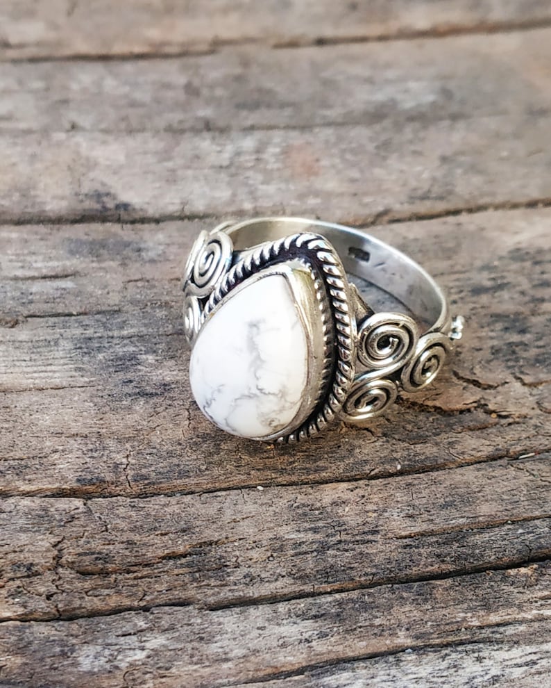 White Howlite Ring 92.5% Silver Ring Water-drop Stone Ring - Etsy