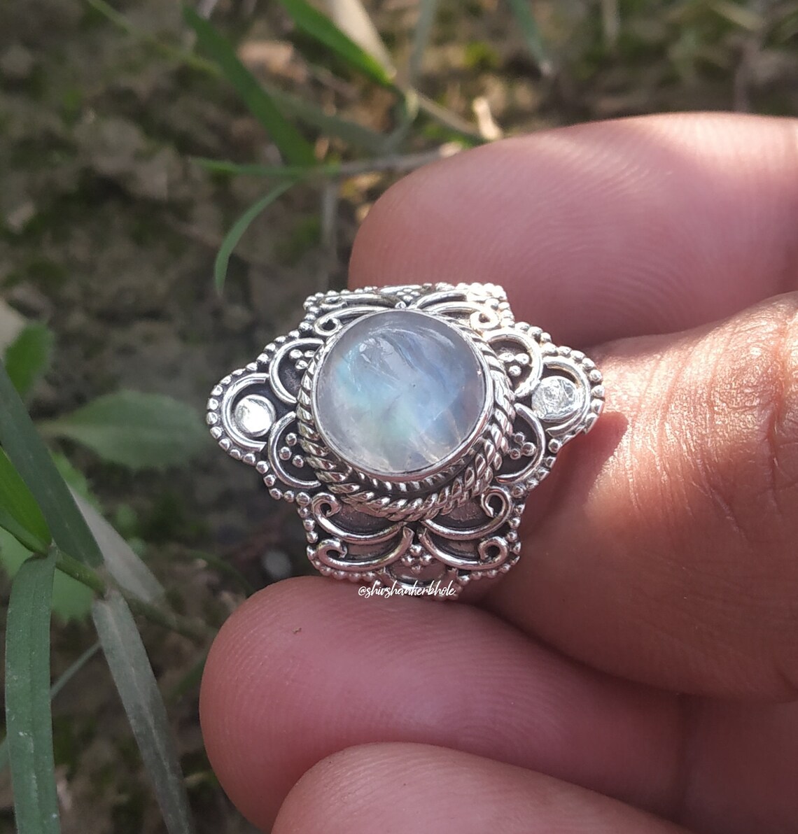 Boho Moonstone ring 92.5% Silver Ring Designer ring Circle | Etsy