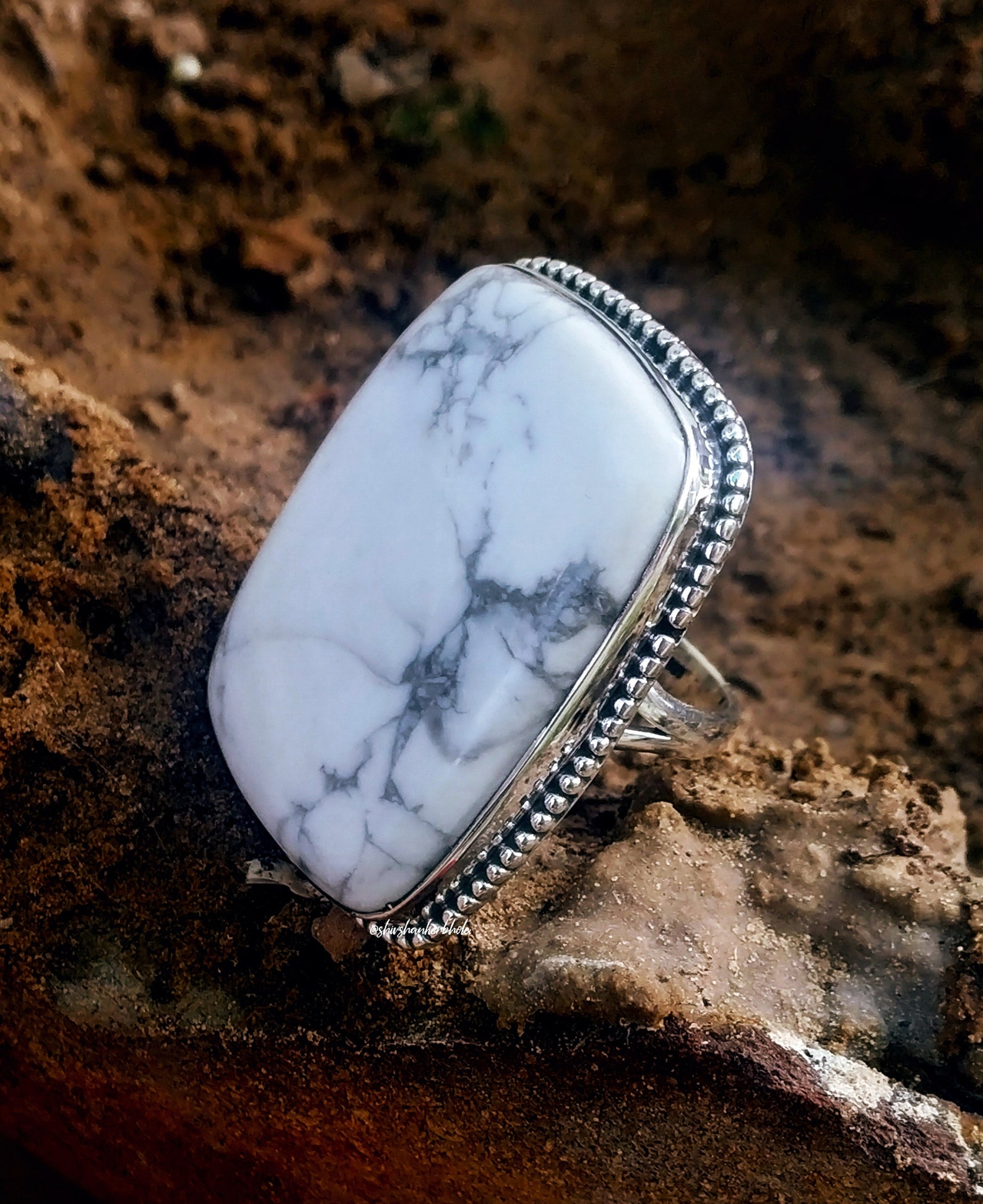 White Howlite ring 92.5% silver ring White Buffalo ring | Etsy