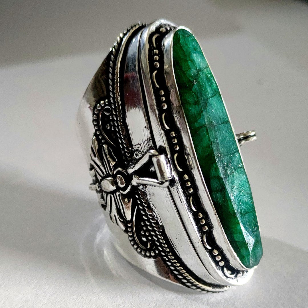 Buy Long Emerald Box Ring, Pill Box Ring, Long Poisoner Box Ring, Rose ...
