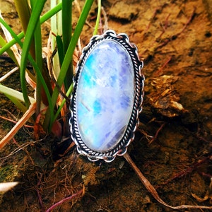 Big Moonstone Ring, 92.5% Silver Ring, Long Ring, Big Stone Ring, Boho ...