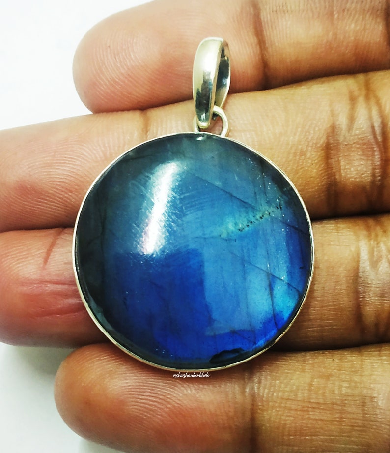 Labradorite Pendant 30mm Big Stone pendant 92.5% silver | Etsy
