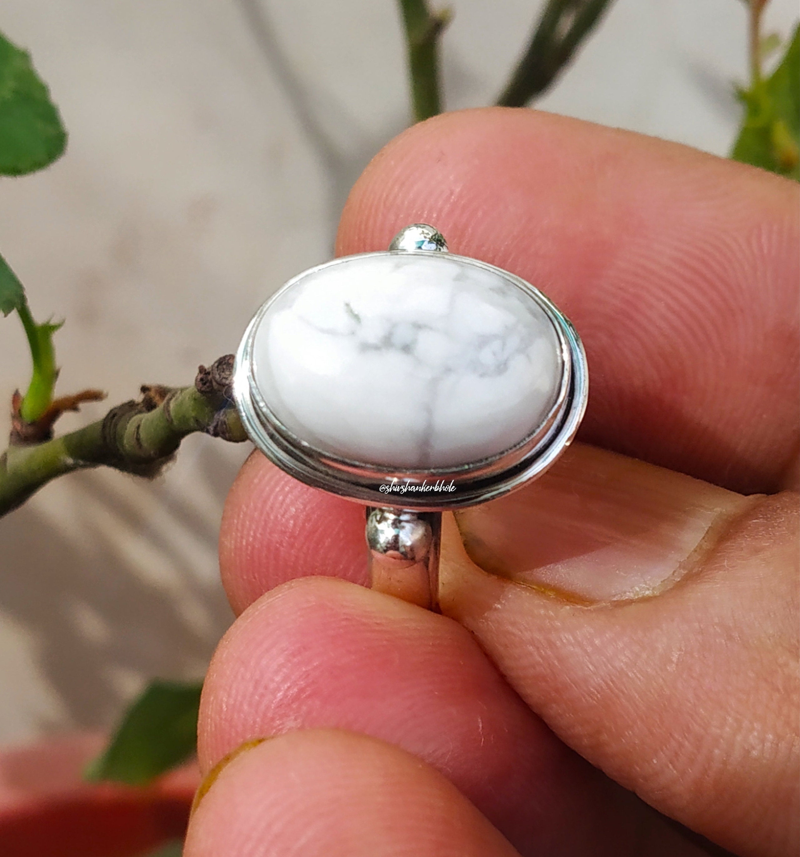 White Howlite Ring 92.5% Silver Ring 10x14mm Stone Ring - Etsy