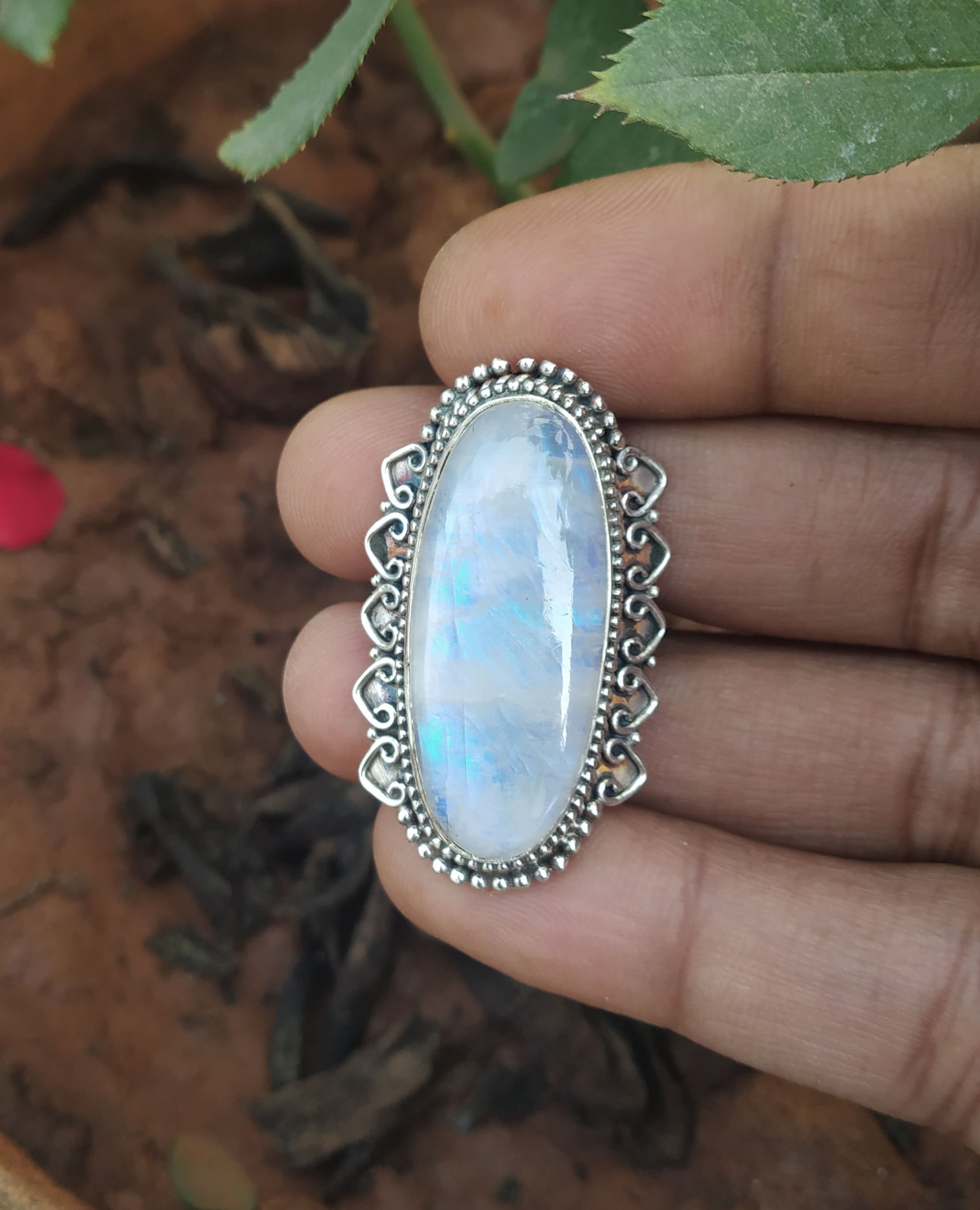 Natural Moonstone Ring 925 Silver Ring Rainbow Moonstone - Etsy