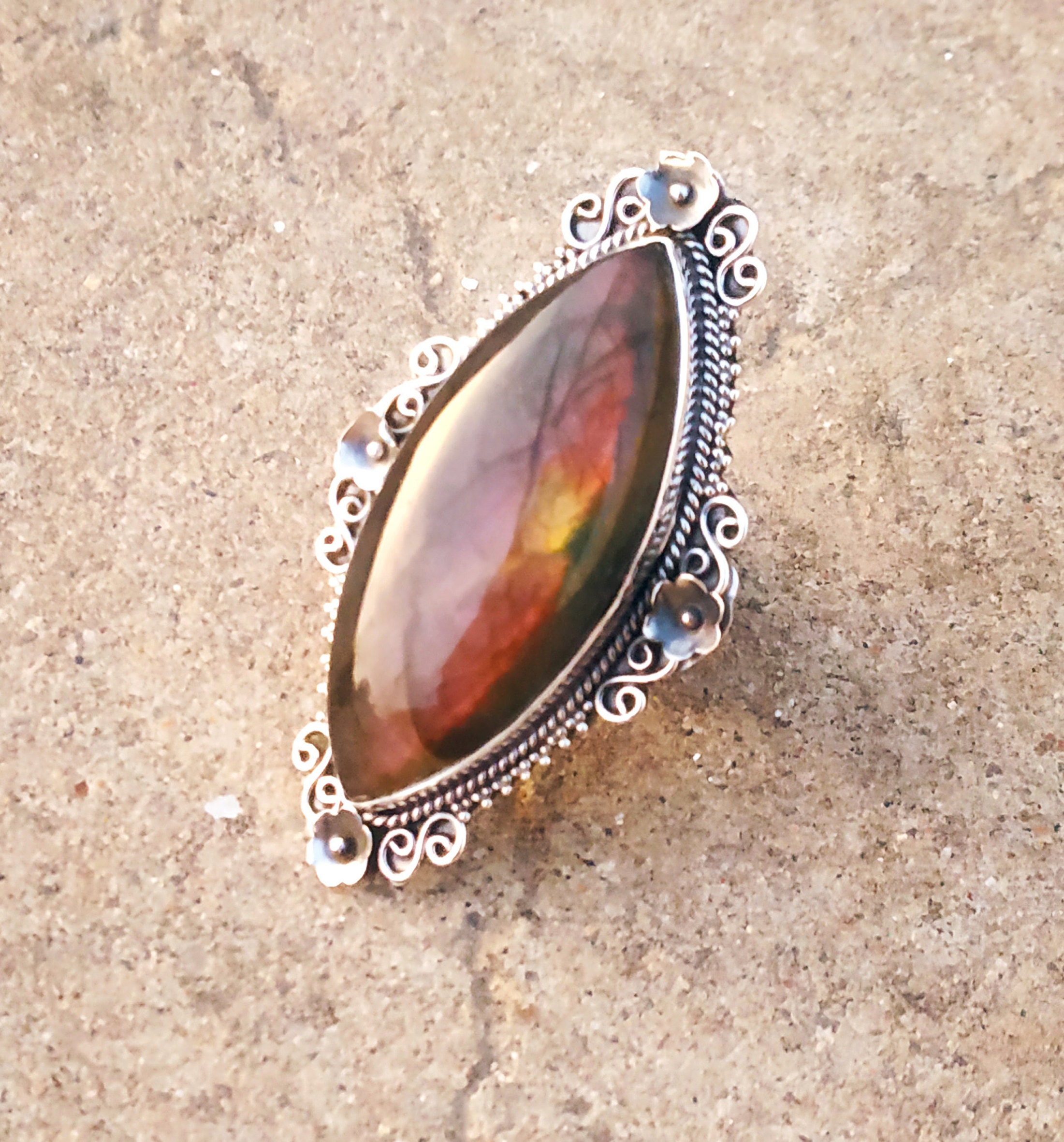 Purple Labradorite Sterling Silver Ring: Long Marquise Boho Jewelry - Etsy