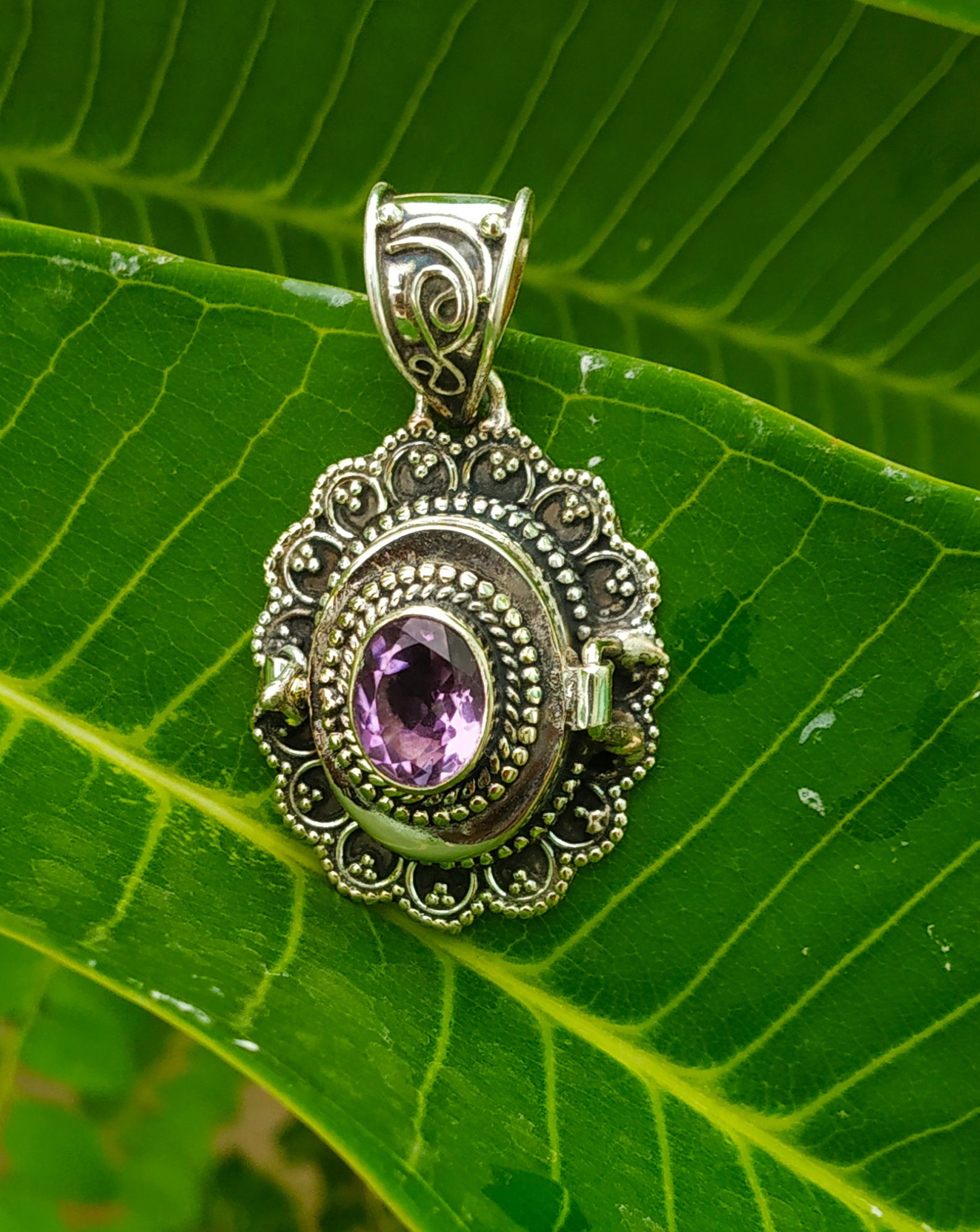 Amethyst Poison Box Pendant 92.5% Silver Poison Box Purple | Etsy