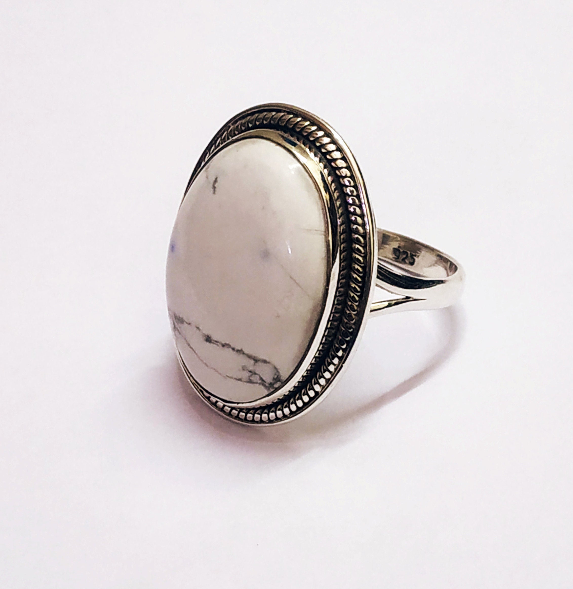 White Howlite Ring 925 Silver Ring White Buffalo Ring | Etsy