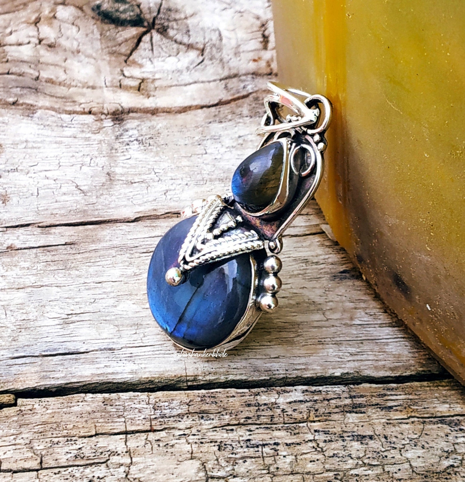 Labradorite Pendant 92.5% silver pendant Circle Stone | Etsy