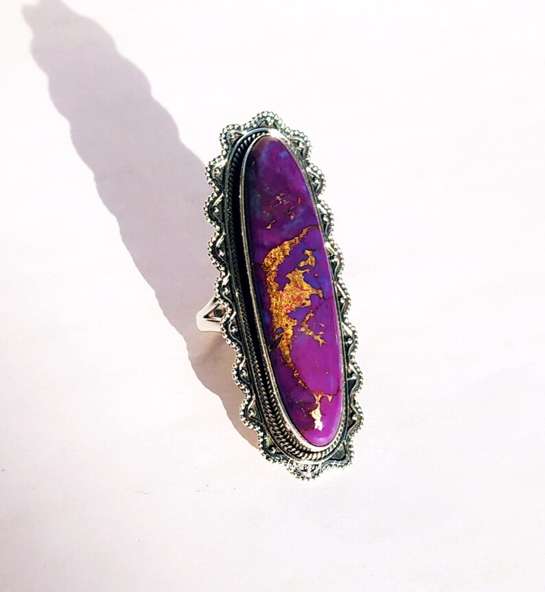 Purple Turquoise Ring 92.5% Silver Ring Long Turquoise Ring - Etsy