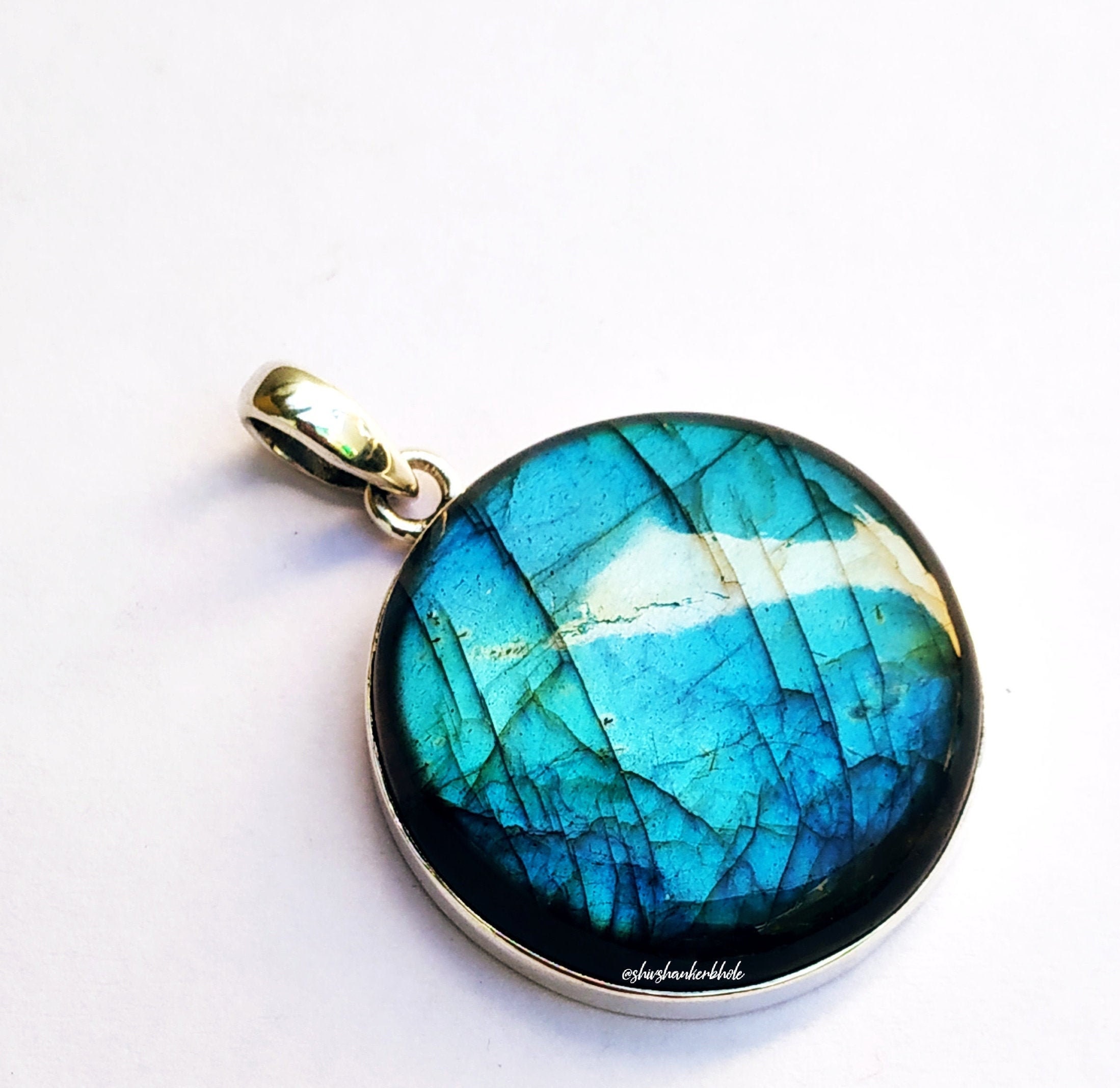 Labradorite Pendant 30mm Big Stone Pendant 92.5% Silver - Etsy