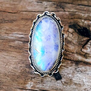 Big Moonstone Ring, 92.5% Silver Ring, Long Ring, Big Stone Ring, Boho ...