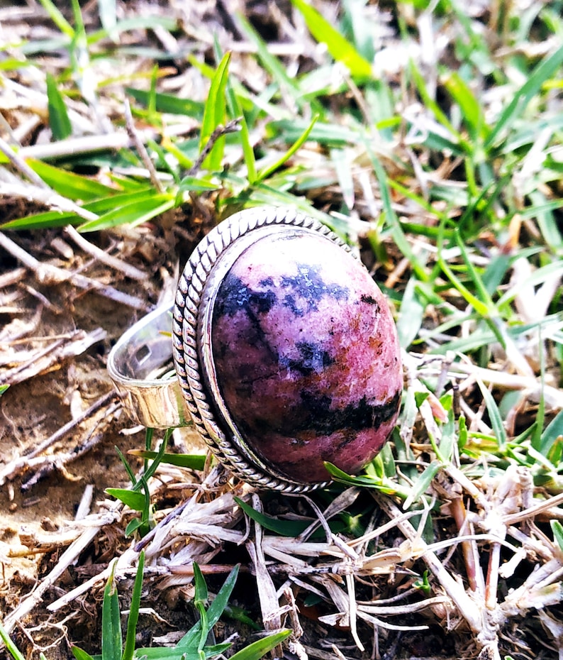 Rhodonite ring 92.5% silver ring Pale pink stone ring | Etsy