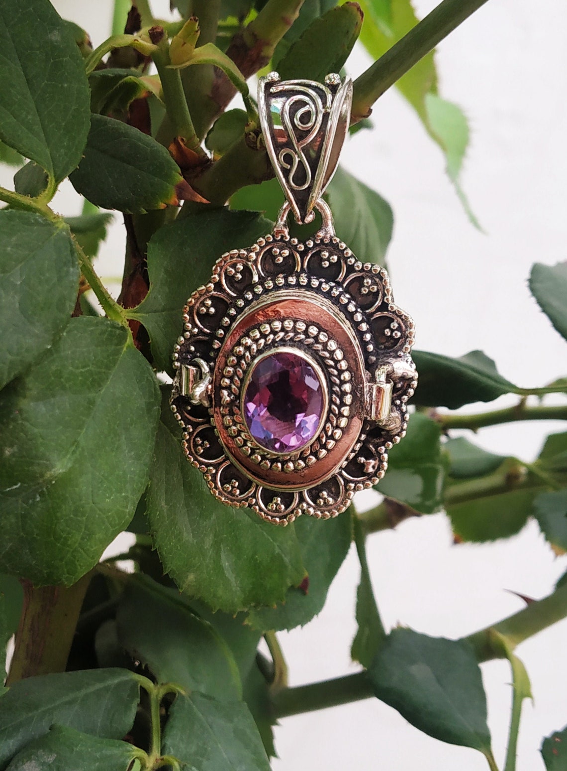 Amethyst Poison Box Pendant 92.5% Silver Poison Box Purple | Etsy