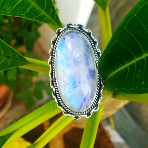 Big Moonstone Ring, 92.5% Silver Ring, Long Ring, Big Stone Ring, Boho ...