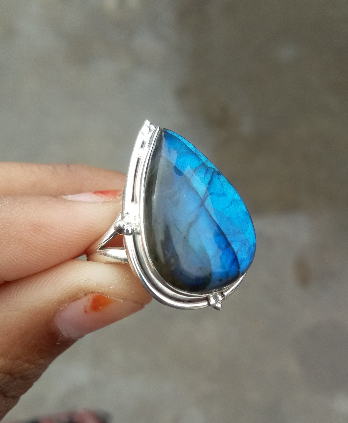 Labradorite Ring 92.5% sterling silver ring Blue Fire stone | Etsy