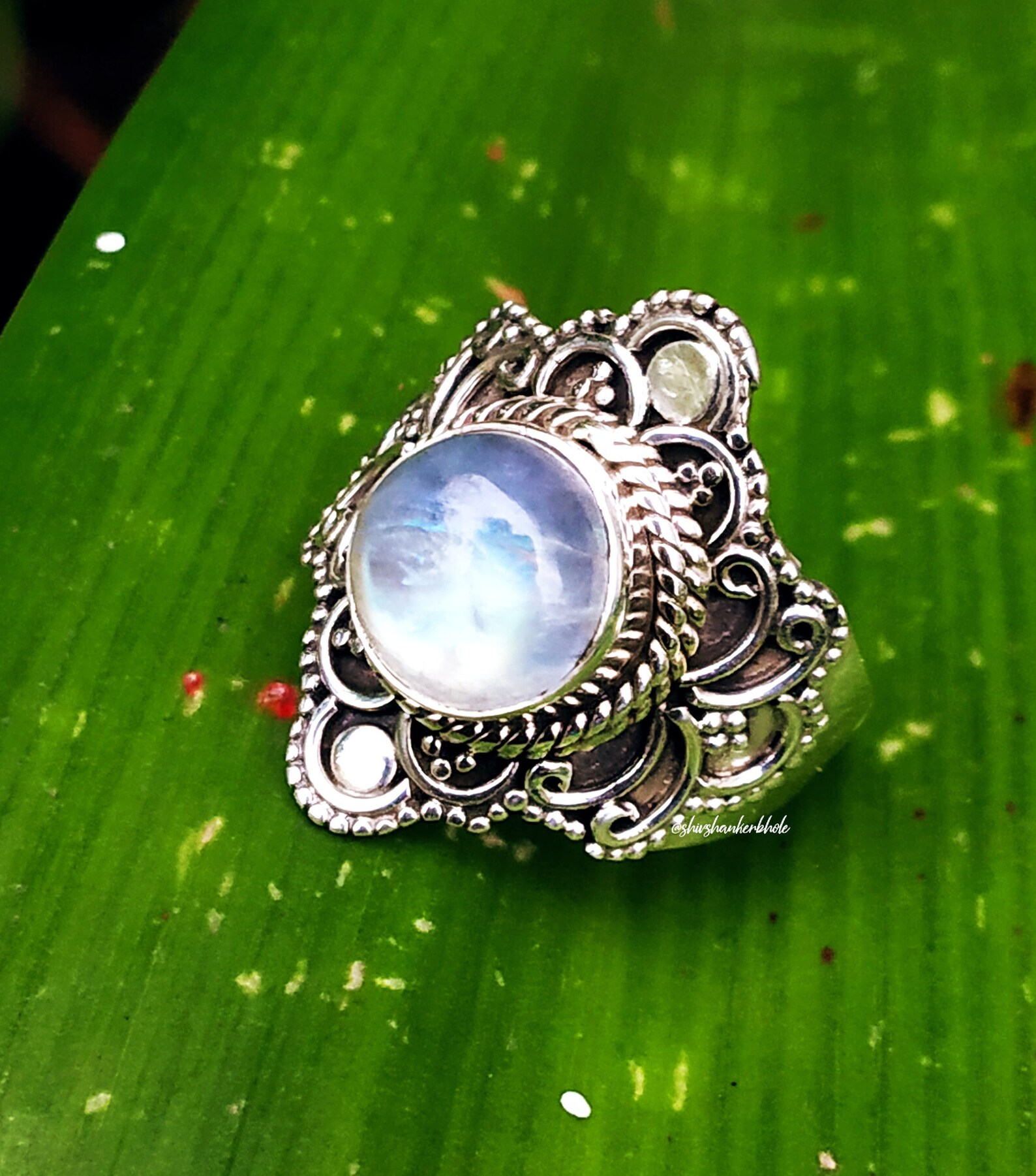 Boho Moonstone Ring 92.5% Silver Ring Designer Ring Circle - Etsy