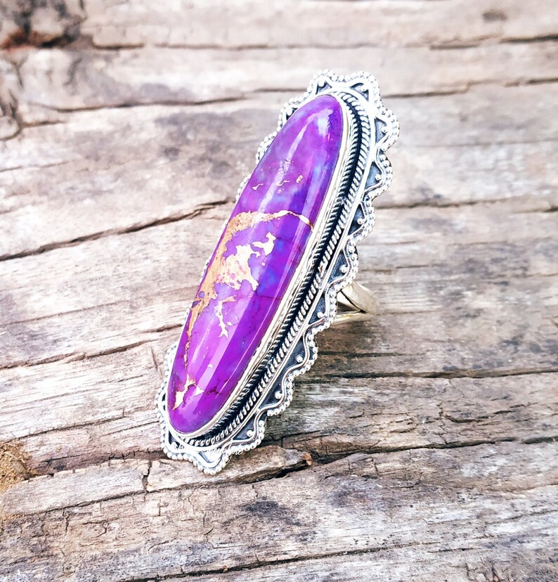 Purple Turquoise Ring 92.5% Silver Ring Long Turquoise Ring - Etsy