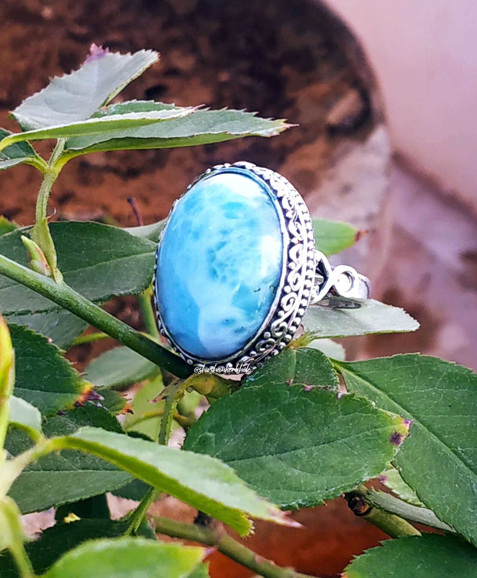 Larimar Ring 92.5% Silver Ring Big Stone Ring Handcrafted - Etsy