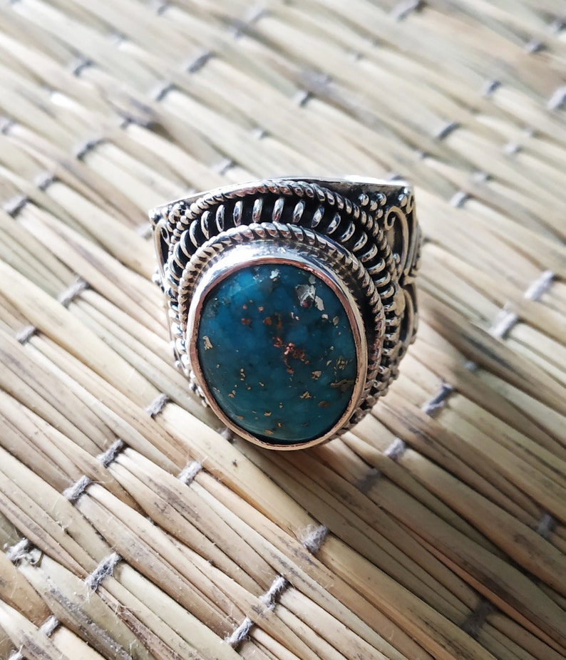 Blue Copper Turquoise ring 92.5% Solid silver Ring 10x14mm | Etsy